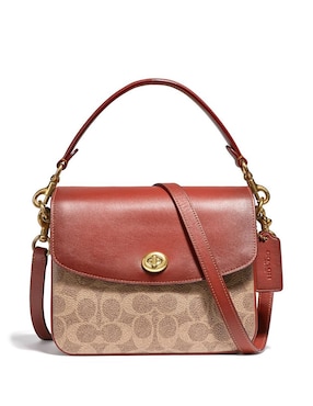 Bolsa crossbody Coach Cassie broche café con diseño gráfico